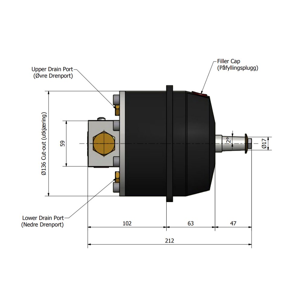 Helm pump, hydraulic steering 70cm³ with flange - Sleipner Norge